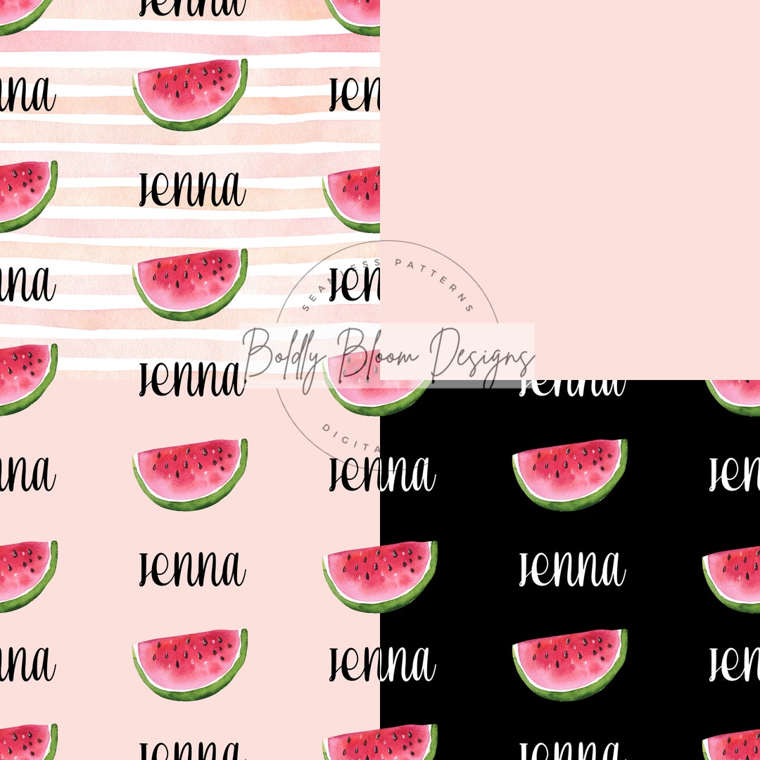 Set of 4 Watermelon Name File, Personalized Seamless Pattern, Custom ...