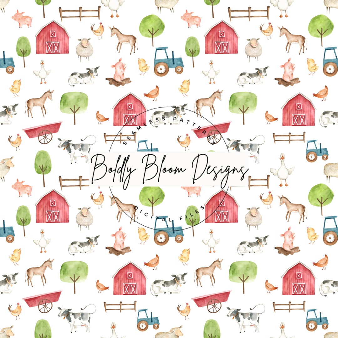 On the Farm Small Scale Seamless Pattern, Farm File, Farm Seamless ...