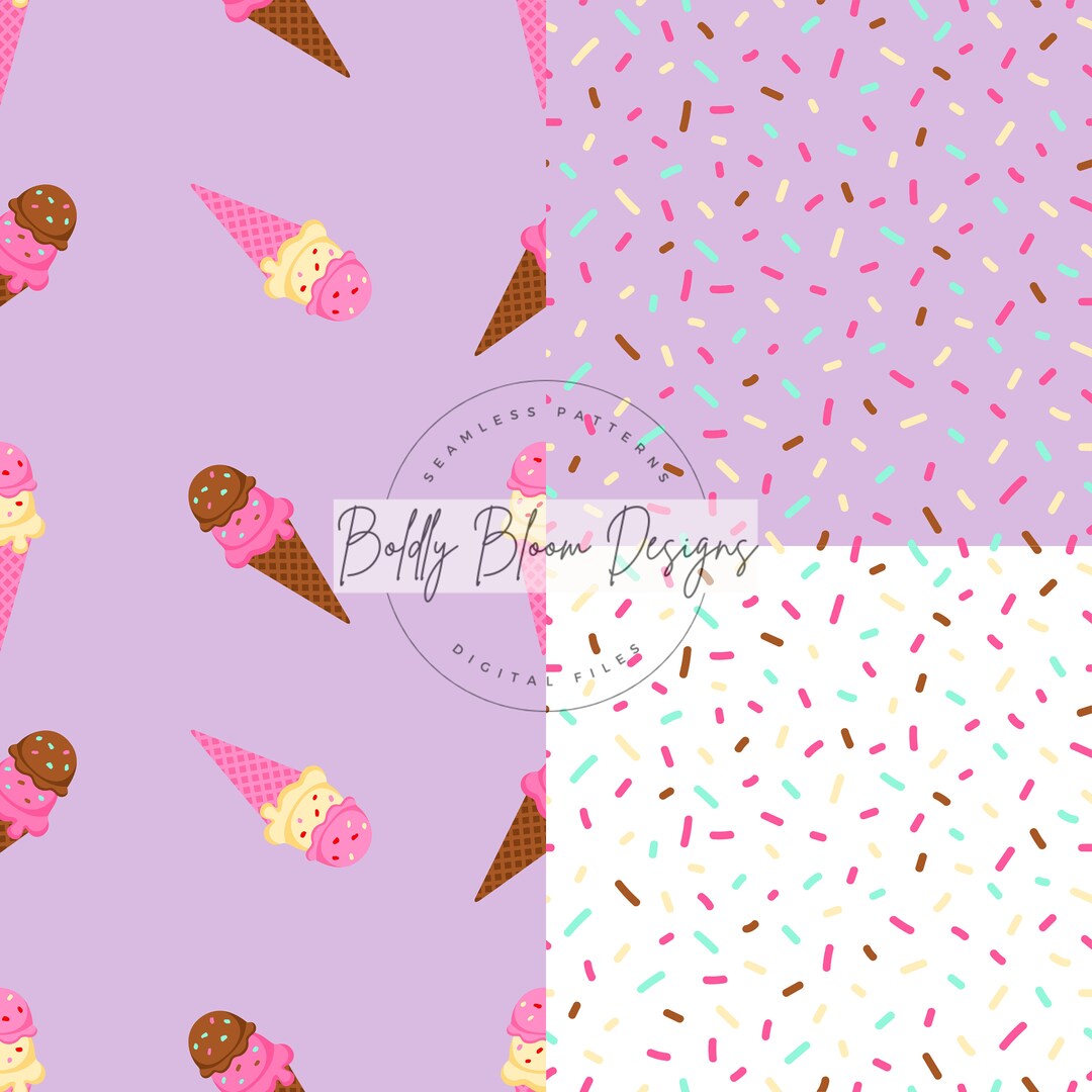 Ice Cream Cone Seamless Pattern With 2 Matching Sprinkles Coordinates ...