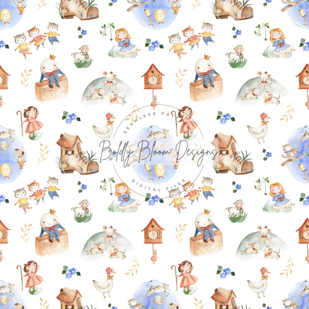Nursery Rhymes Seamless Pattern, Mother Goose Nursery Rhymes, Baby ...