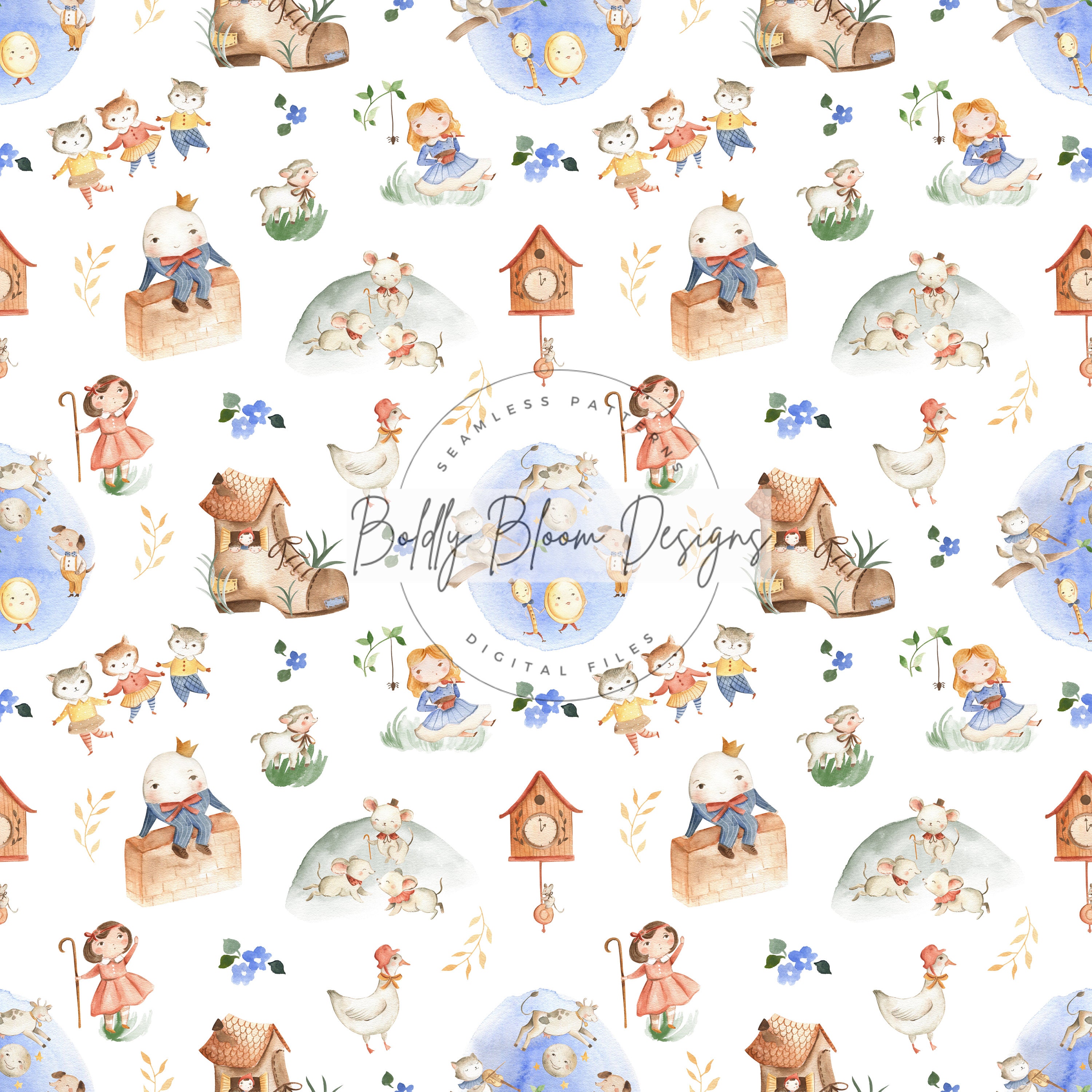 Nursery Rhymes Seamless Pattern, Mother Goose Nursery Rhymes, Baby ...