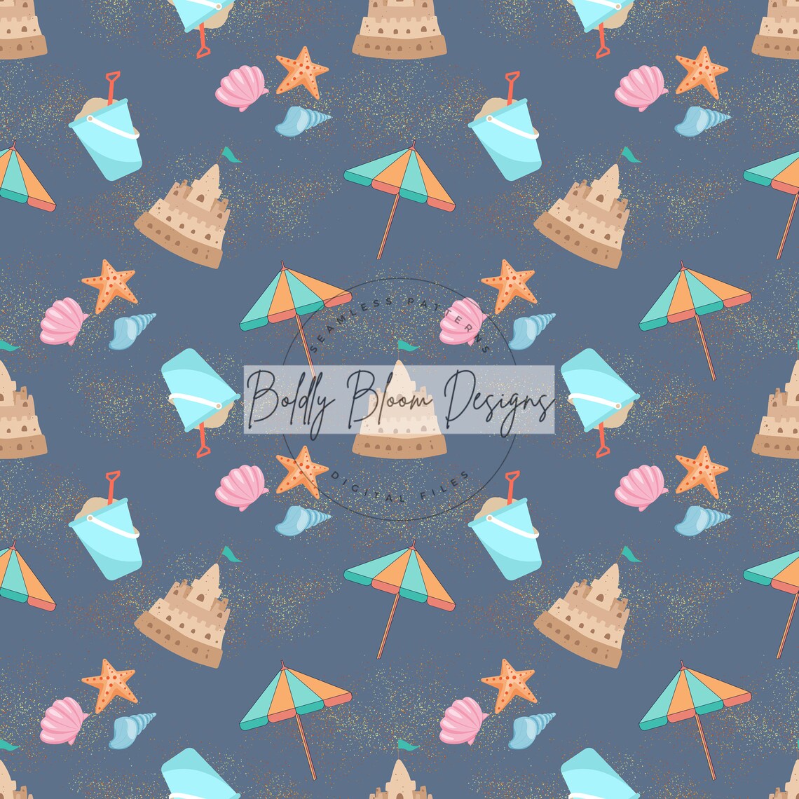 Sandcastle Seamless Pattern, Beach Seamless Pattern, Beach Day Seamless ...