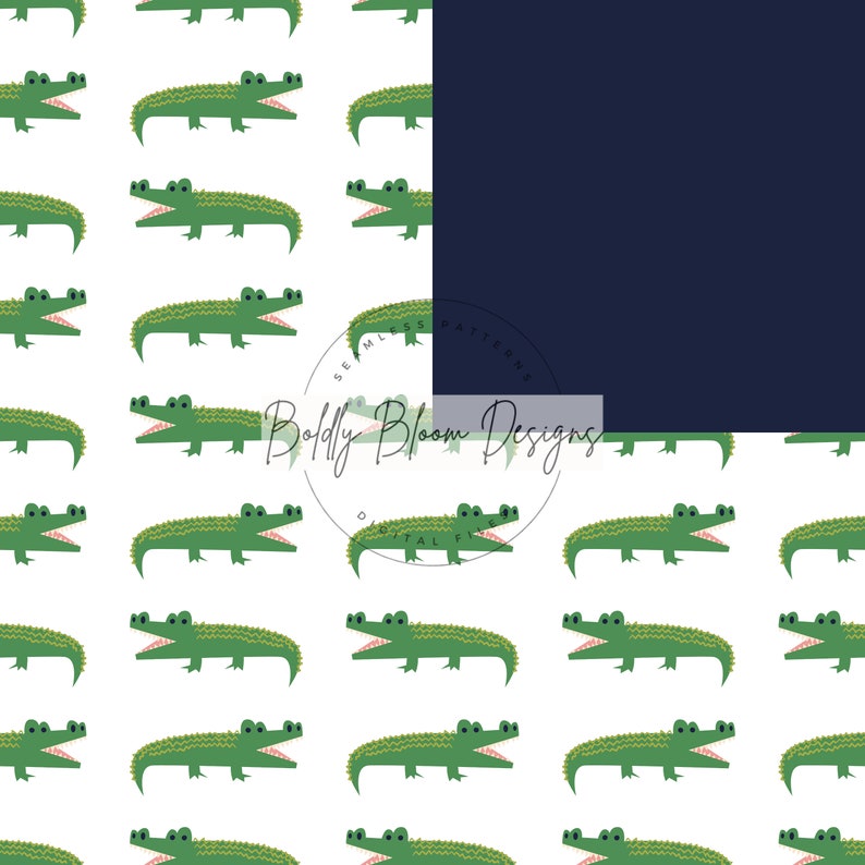 Alligator Seamless Pattern With Matching Solid, Alligator Seamless ...