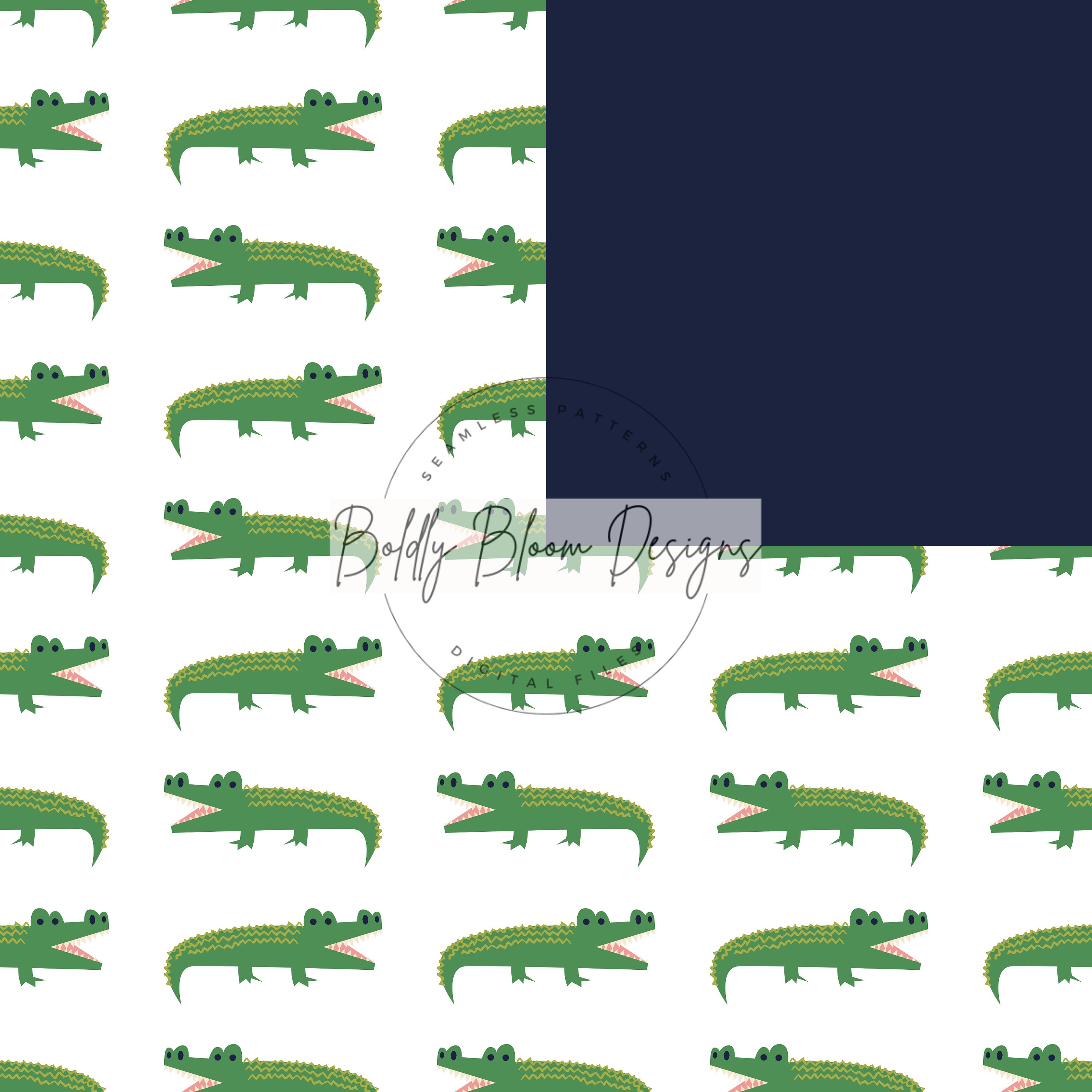 Alligator Seamless Pattern With Matching Solid, Alligator Seamless ...