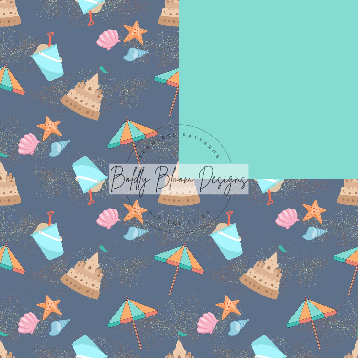Sandcastle Seamless Pattern, Beach Seamless Pattern, Beach Day Seamless ...