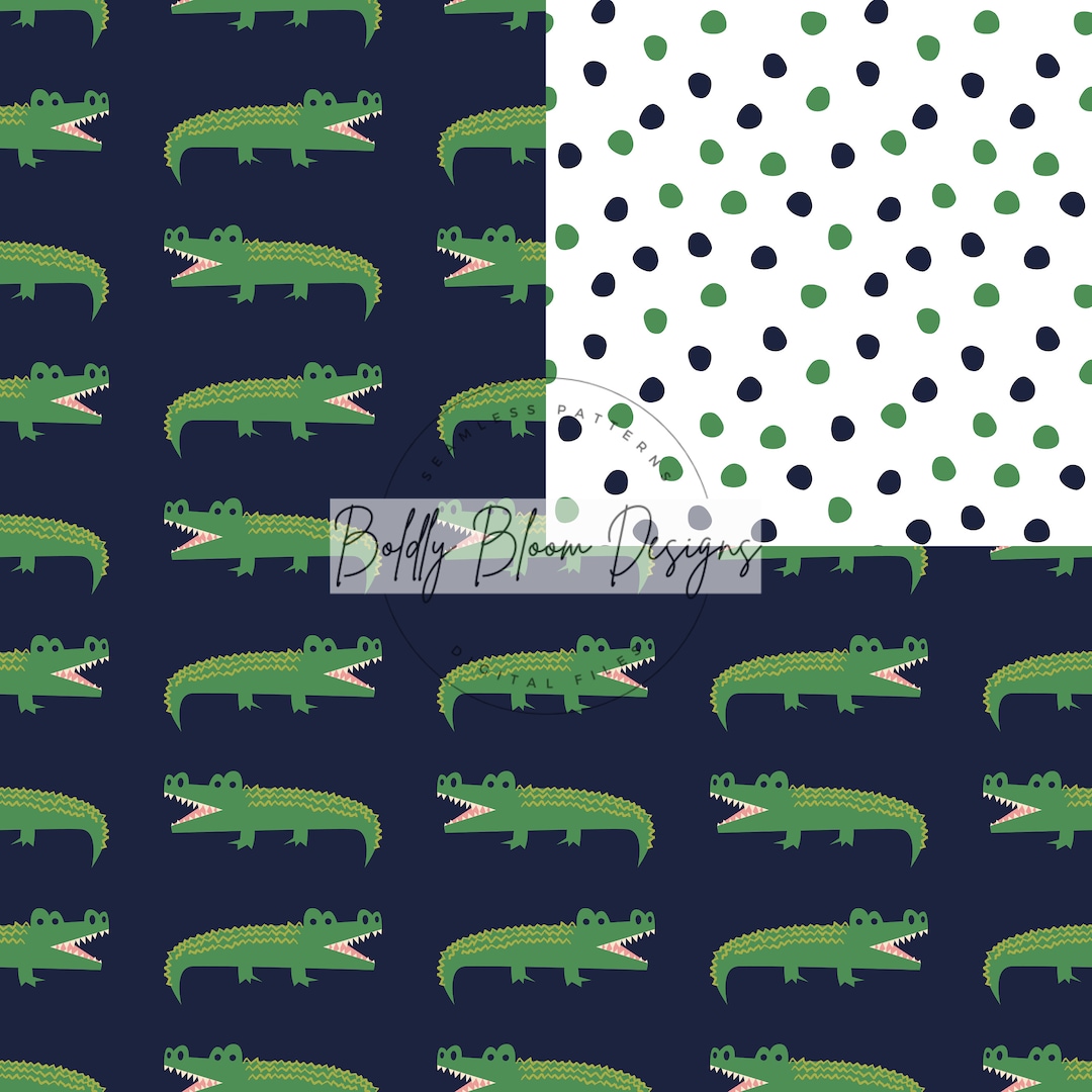 Alligator Seamless Pattern With Matching Dots, Alligator Seamless ...
