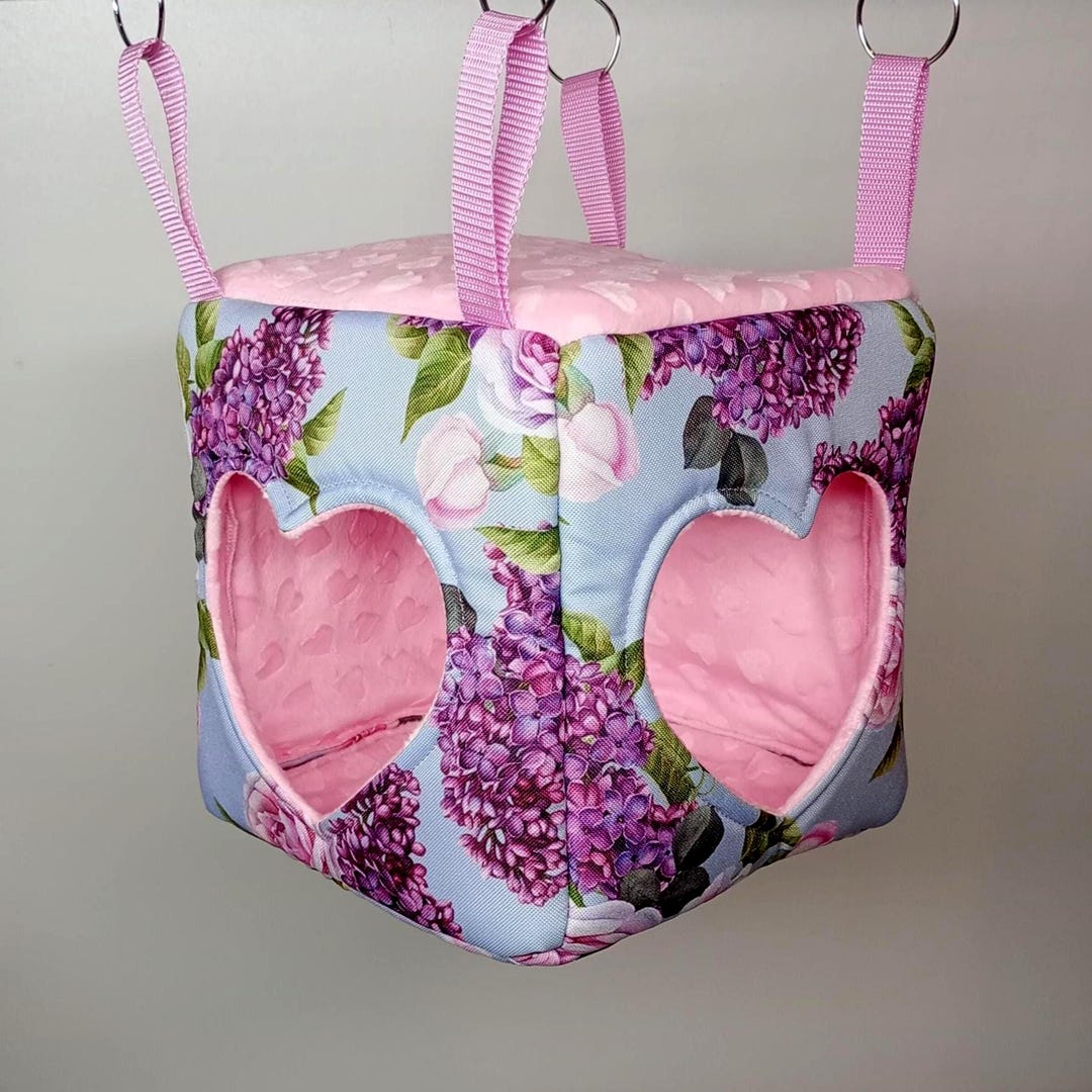Cozy Floral Rat Hammock & Guinea Pig Hide - Heart Shaped Hanging Cube ...
