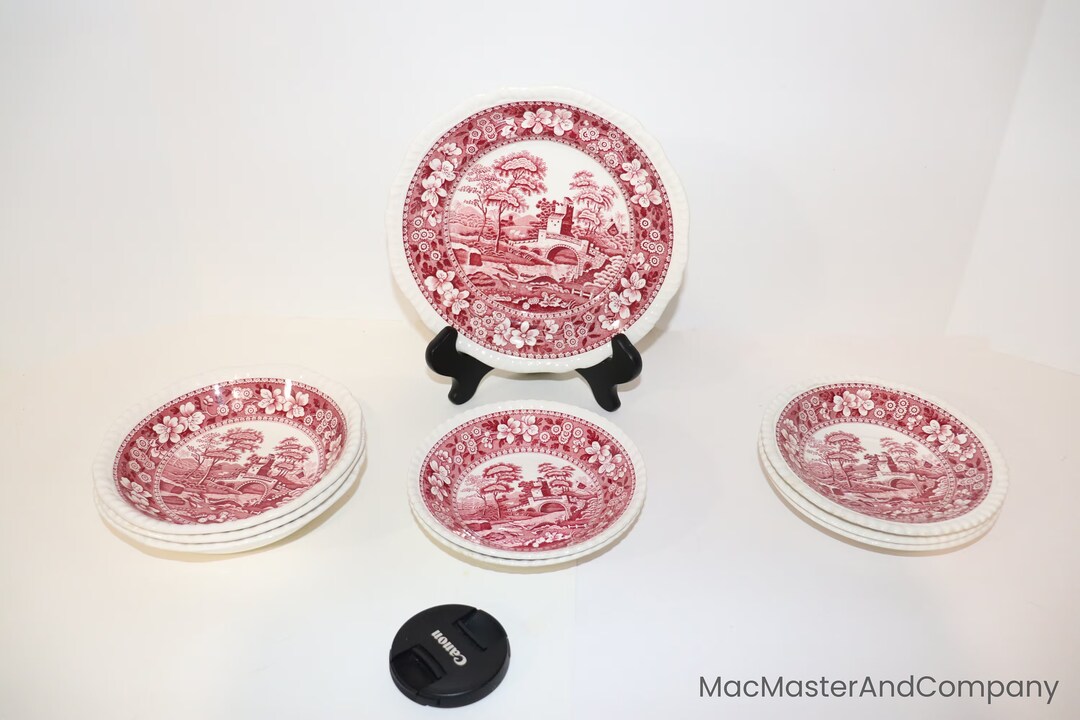 Spode Tower Pink (older Backstamp) Salad Plate, Saucer, Fruit Bowl ...