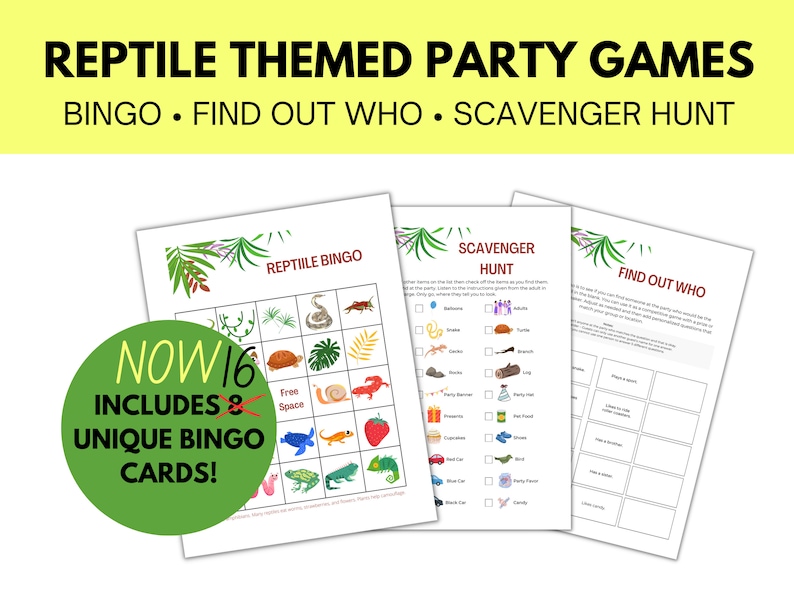 Reptile Birthday Party Games, Kid Icebreaker Game, Reptile BINGO ...