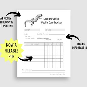 Reptile Chore Chart, Leopard Gecko Care Tracker, Pet Feeding Log ...