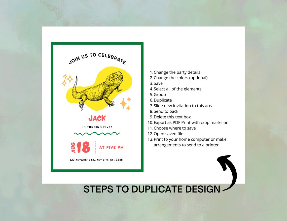 Bearded Dragon Birthday Invitation Yellow Orange Reptile - Etsy