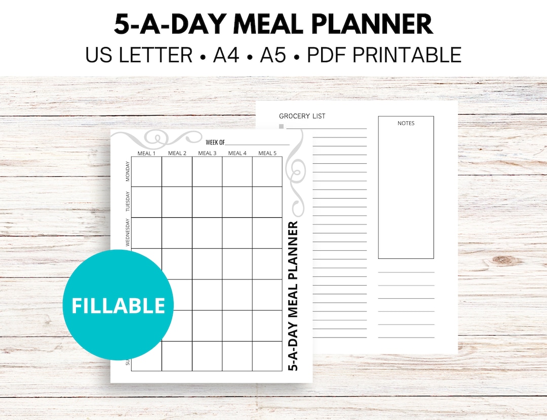 Food Log, Printable Menu Planner, Fillable Weekly Meal Plan, Meals and ...