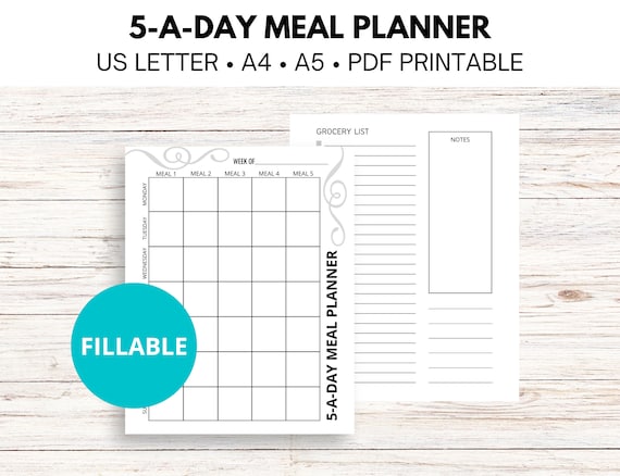 Printable Menu Planner Fillable Weekly Meal Plan Meals And Etsy 