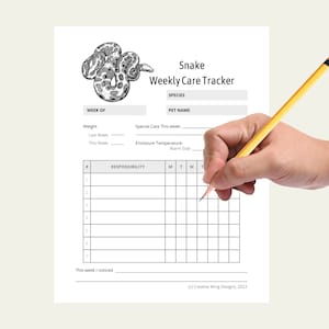 Snake Care Tracker, Reptile Chore Chart, Responsible Pet Owner Care ...
