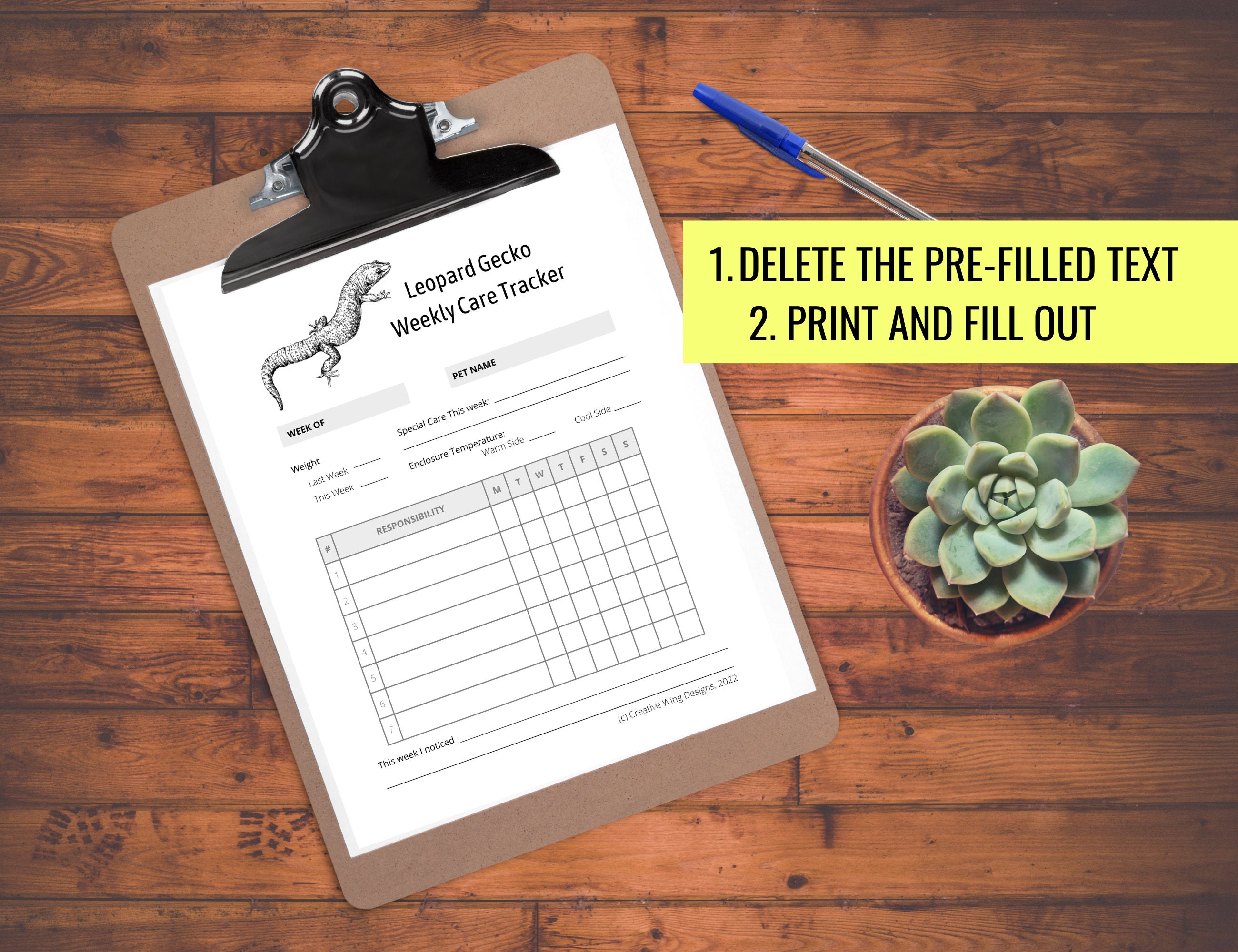 Reptile Chore Chart, Leopard Gecko Care Tracker, Pet Feeding Log ...