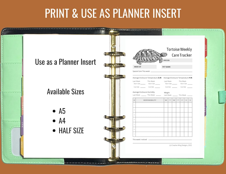 Reptile Chore Chart, Tortoise Care Tracker, Pet Feeding Log Planner ...