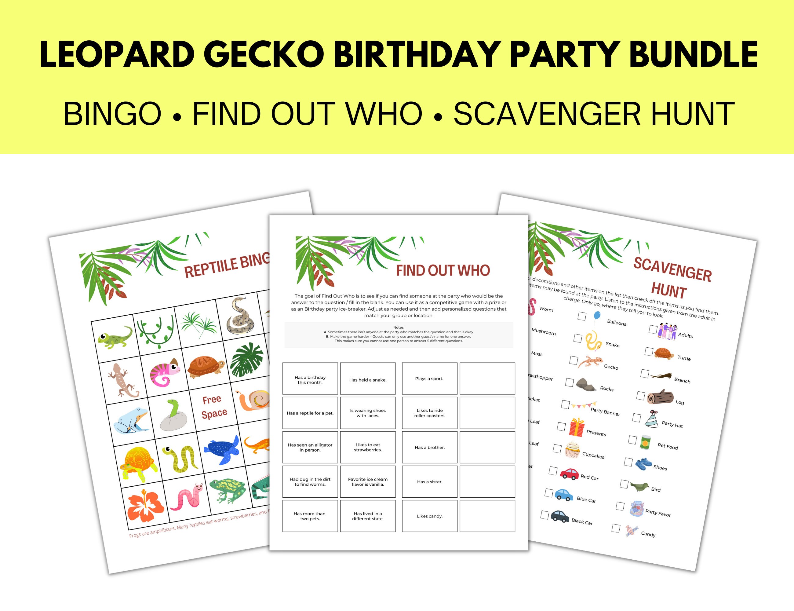 Leopard Gecko Birthday Invitation Template Game Bundle, Reptile ...