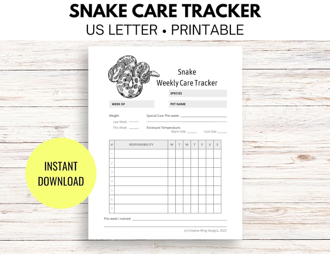 Snake Care Tracker, Reptile Chore Chart, Responsible Pet Owner Care ...