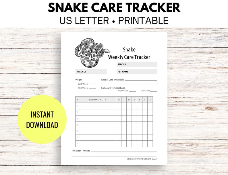 Snake Care Tracker, Reptile Chore Chart, Responsible Pet Owner Care ...