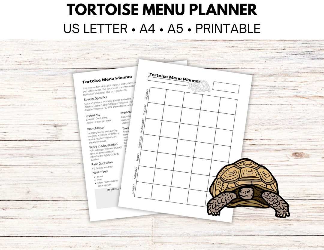 Tortoise Menu Planner, Sulcata Tortoise Care, Reptile Live Feeding Log ...