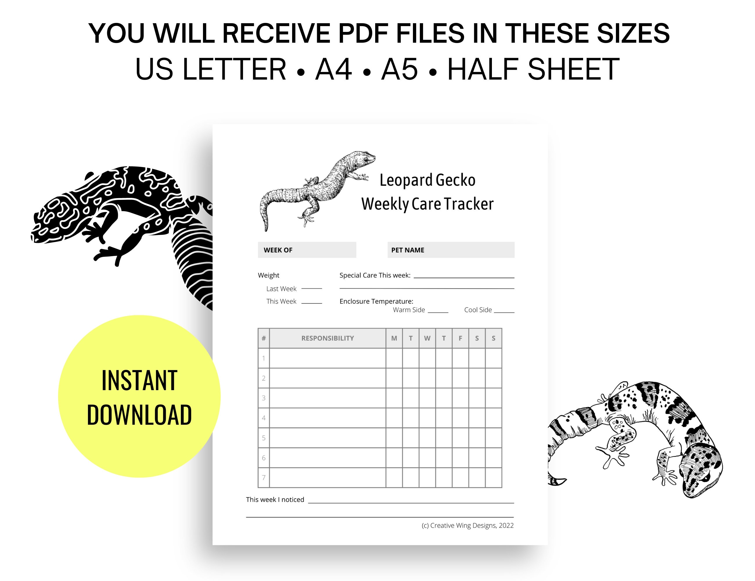 Reptile Chore Chart, Leopard Gecko Care Tracker, Pet Feeding Log ...