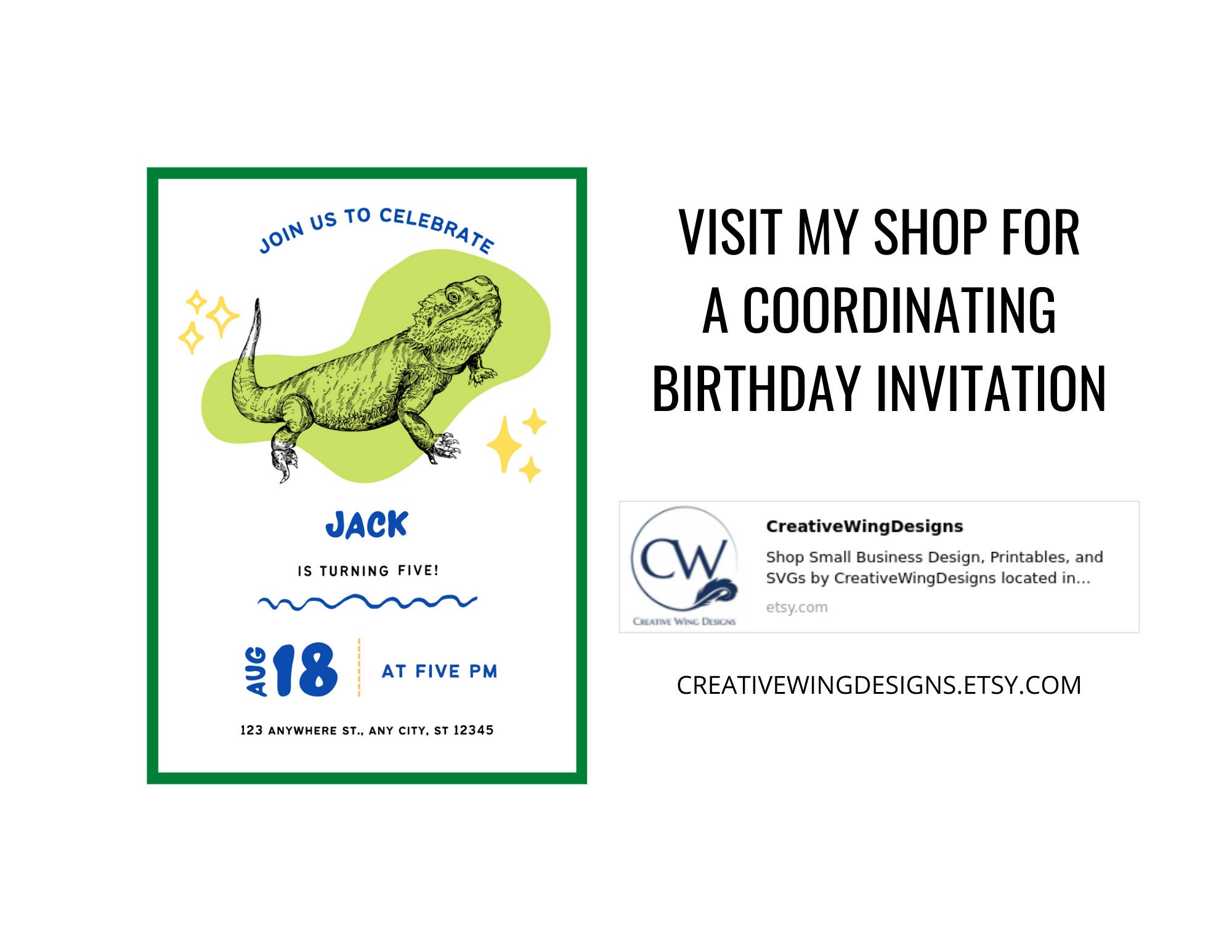 Bearded Dragon Birthday Party Bundle Blue and Green, Reptile Party ...