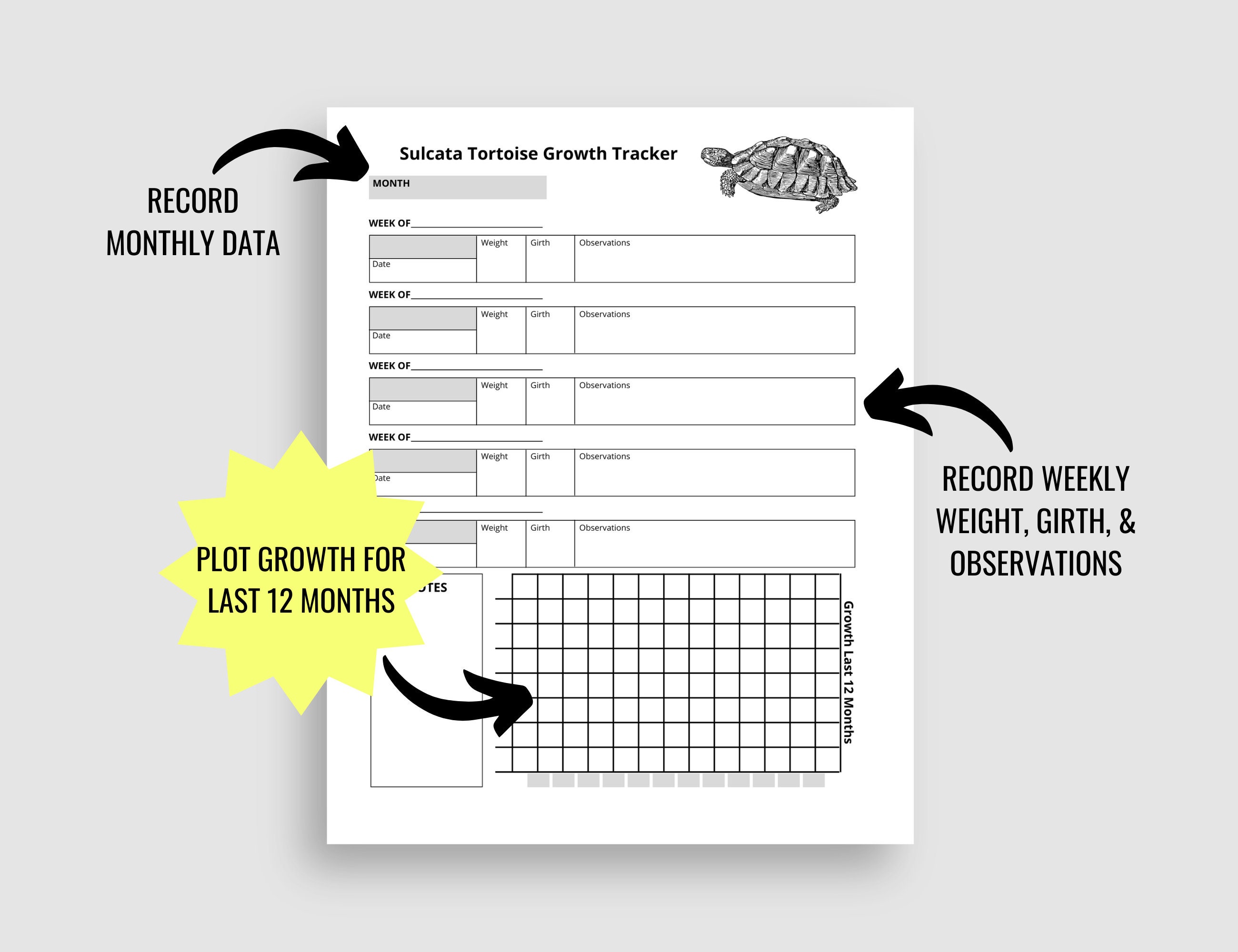 Sulcata Tortoise Growth Tracker, Reptile Care Tracker, Pet Planner ...