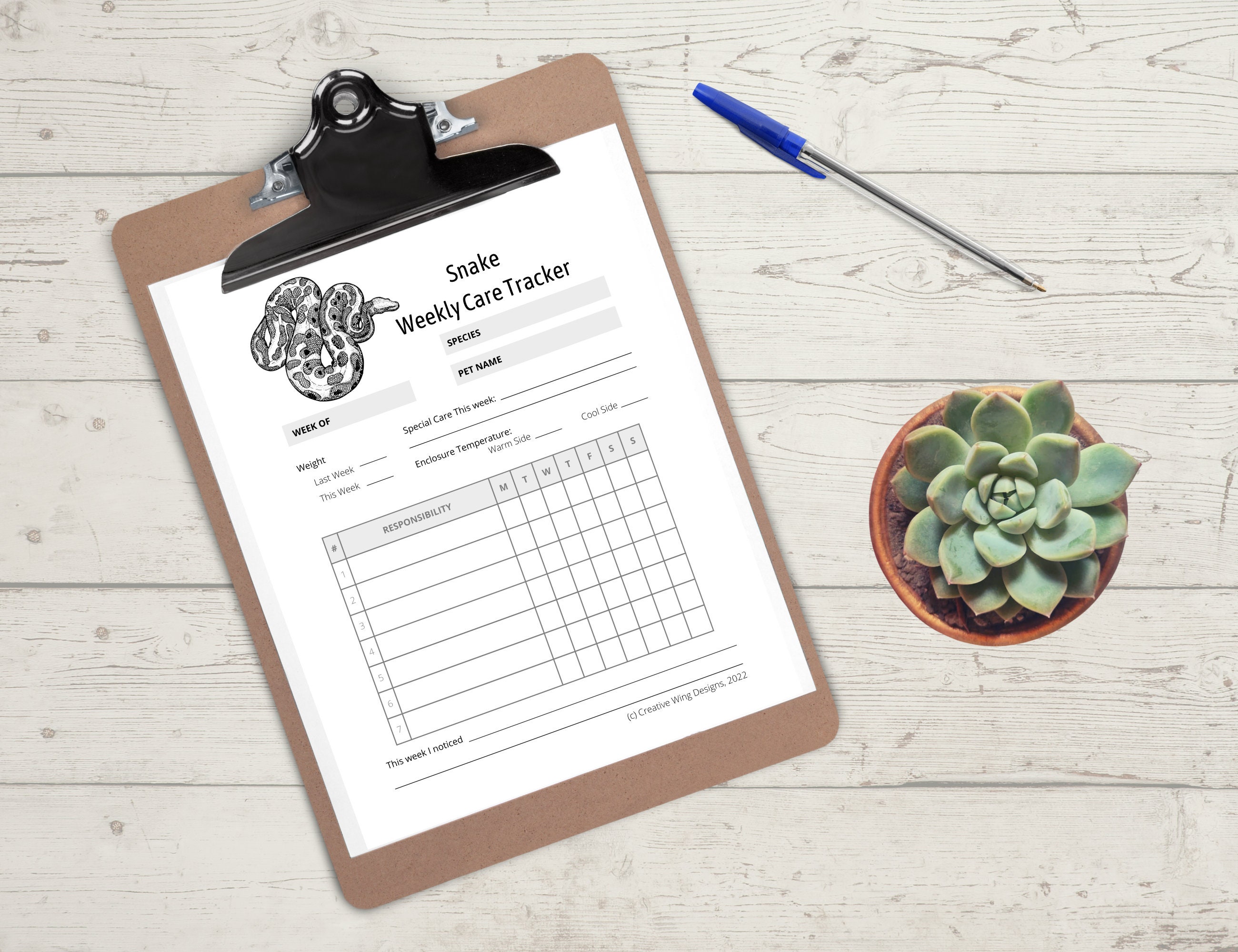 Snake Care Tracker, Reptile Chore Chart, Responsible Pet Owner Care ...