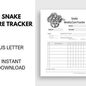 Snake Care Tracker, Reptile Chore Chart, Responsible Pet Owner Care ...