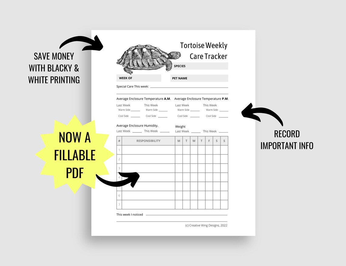 Reptile Chore Chart, Tortoise Care Tracker, Pet Feeding Log Planner ...