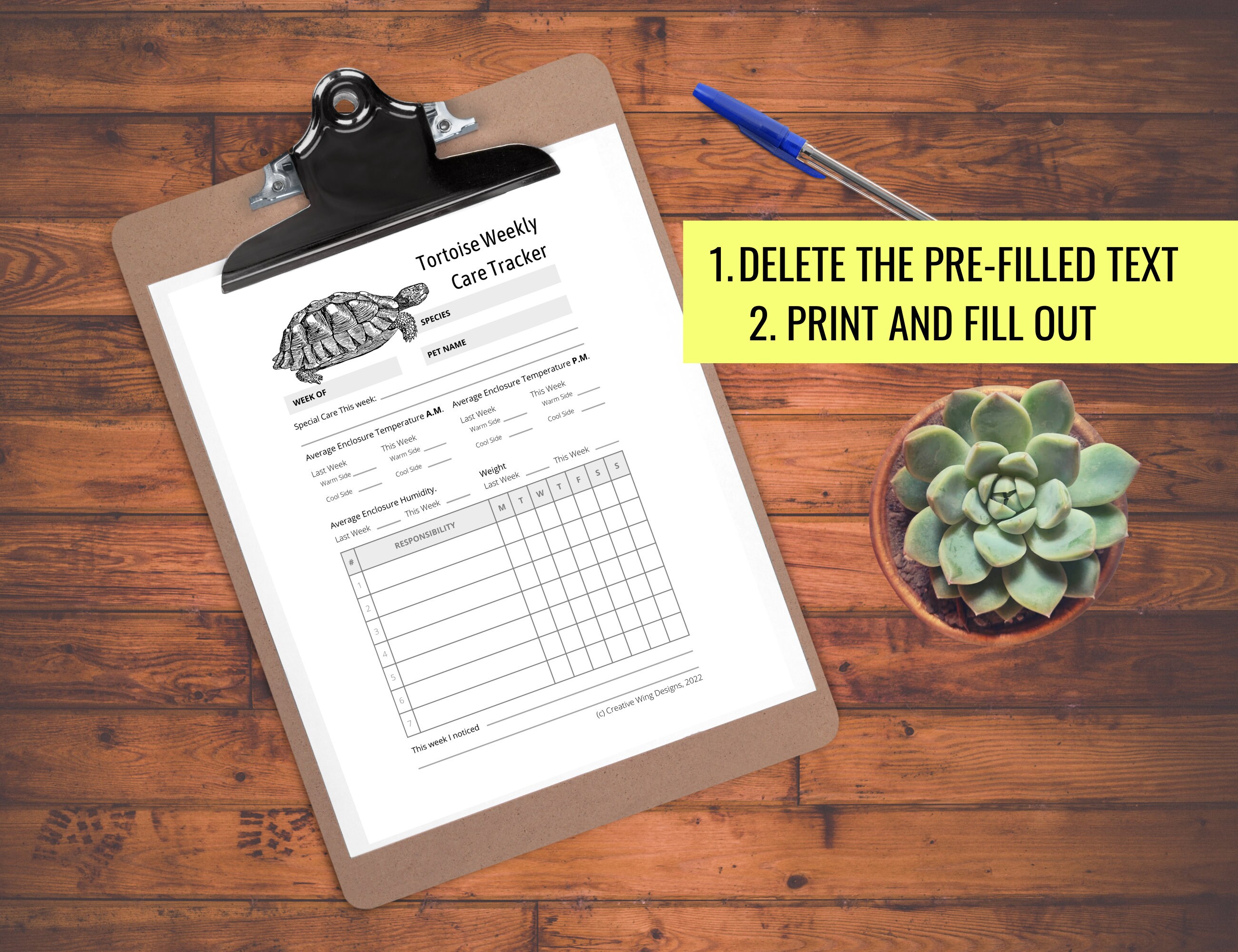 Reptile Chore Chart, Tortoise Care Tracker, Pet Feeding Log Planner ...