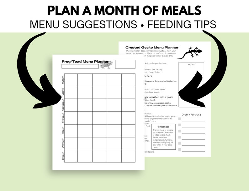 Frog Toad Menu Planner, Reptile Live Feeding Log, Planner Insert ...