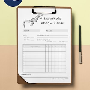 Reptile Chore Chart, Leopard Gecko Care Tracker, Pet Feeding Log ...