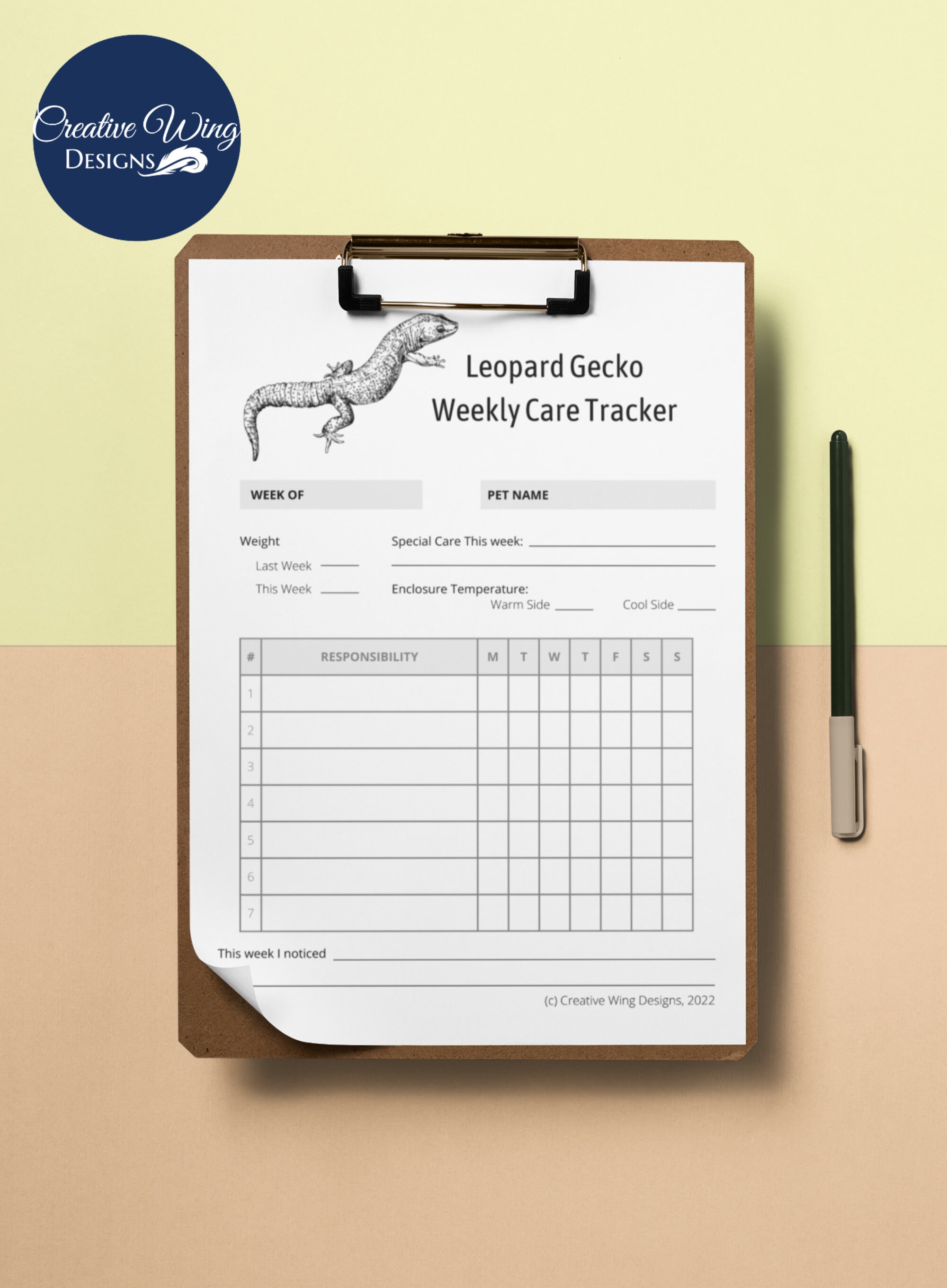 Reptile Chore Chart Leopard Gecko Care Tracker Pet Feeding - Etsy