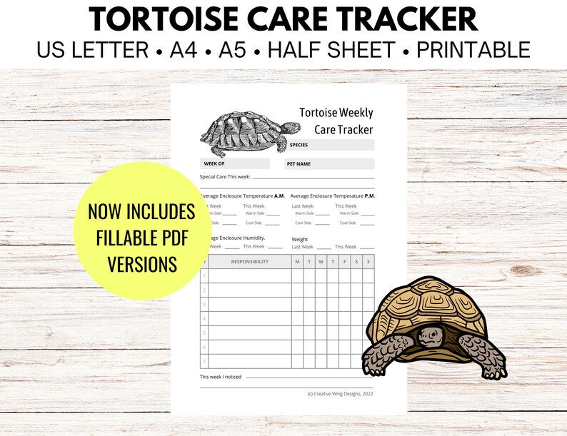 Reptile Chore Chart, Tortoise Care Tracker, Pet Feeding Log Planner ...