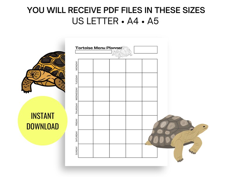 Tortoise Menu Planner, Sulcata Tortoise Care, Reptile Live Feeding Log ...