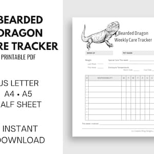 Reptile Chore Chart, Bearded Dragon Care Tracker, Pet Feeding Log ...