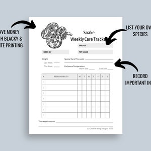 Snake Care Tracker, Reptile Chore Chart, Responsible Pet Owner Care ...