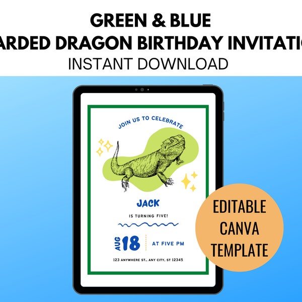 Bearded Dragon Birthday Party Invitations - Etsy