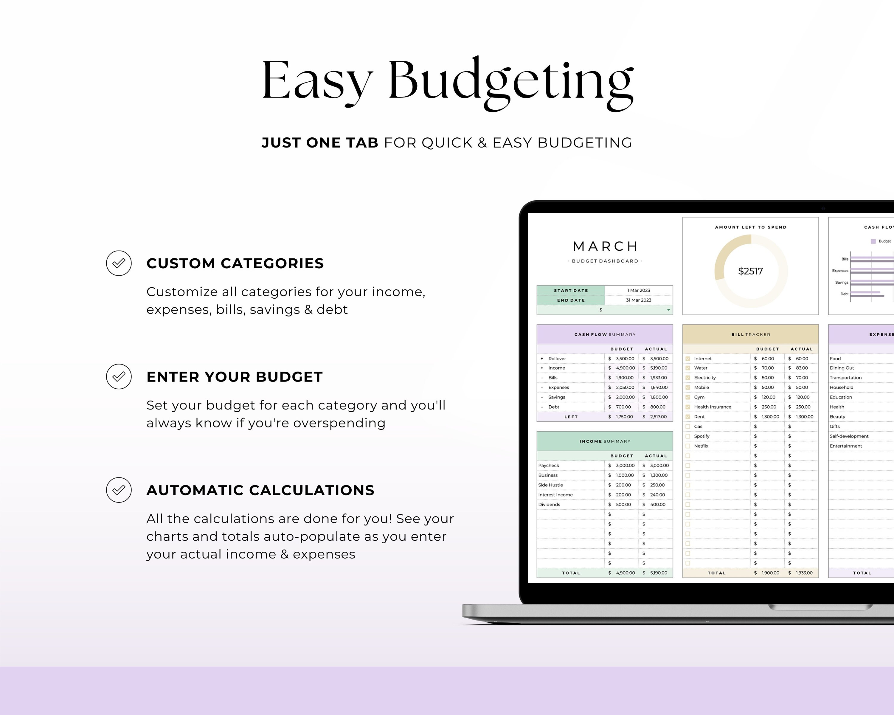 Budget Template Monthly Budget Planner Weekly Budget Template Paycheck ...