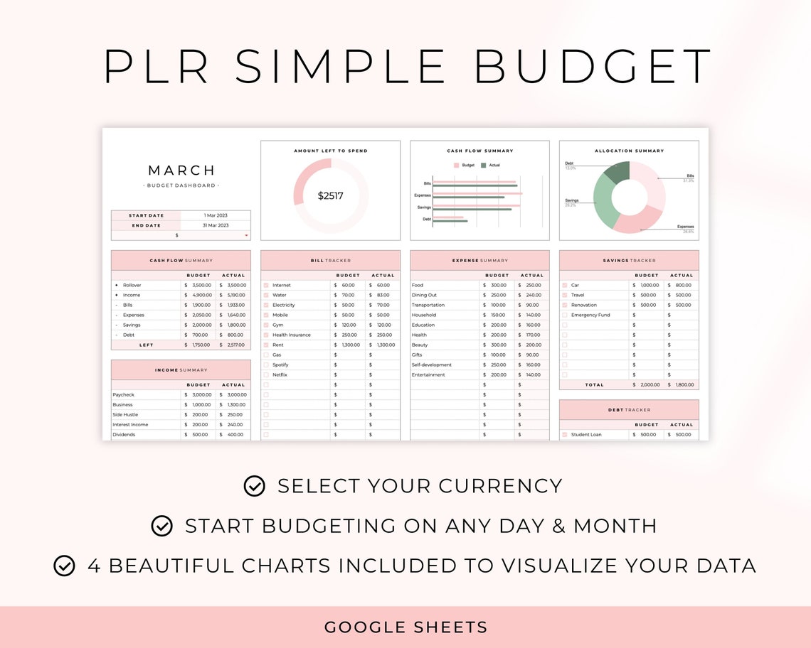 PLR Budget Template for Google Sheets Master Resell Rights Commercial ...