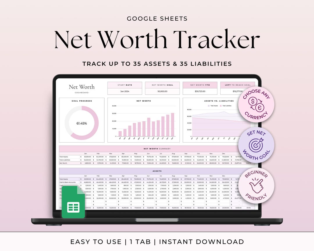 Net Worth Tracker Spreadsheet for Google Sheets Net Worth Planner ...