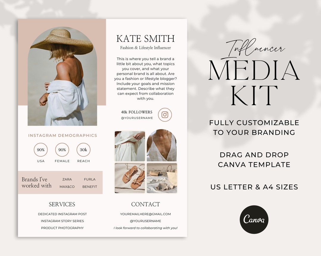1 Page Media Kit Template Influencer Media Kit Blogger Template ...