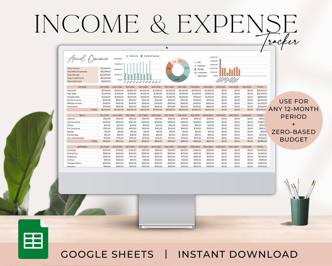 Annual Income and Expense Tracker Zero-based Budget Spreadsheet Annual ...