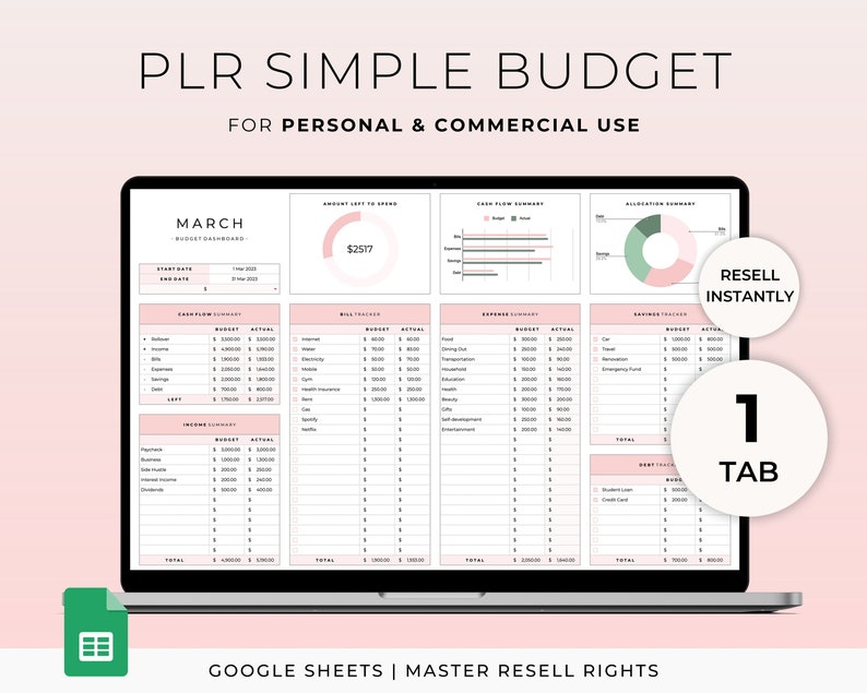 PLR Budget Template for Google Sheets Master Resell Rights Commercial ...