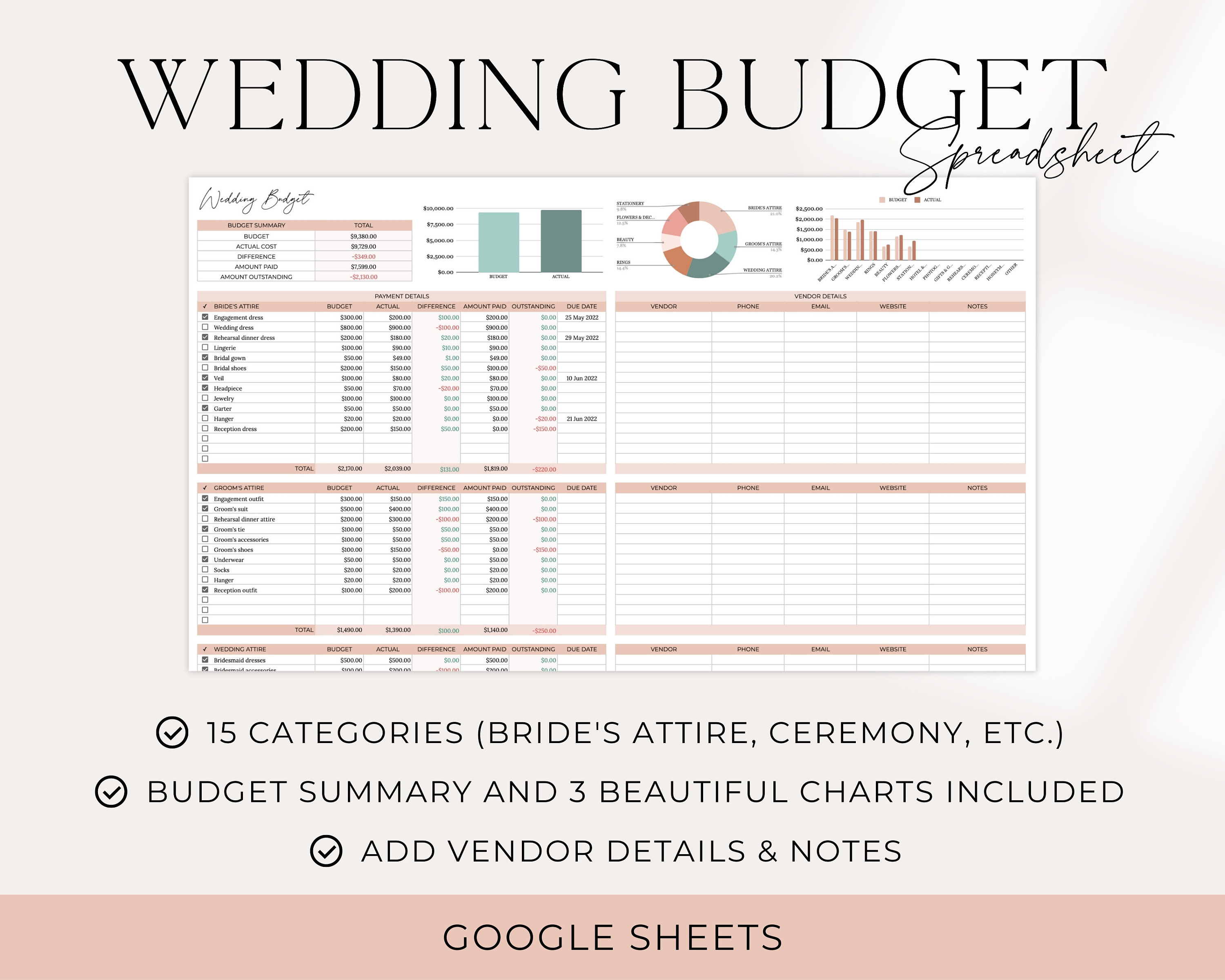 Wedding Budget Spreadsheet Wedding Spreadsheet Wedding - Etsy