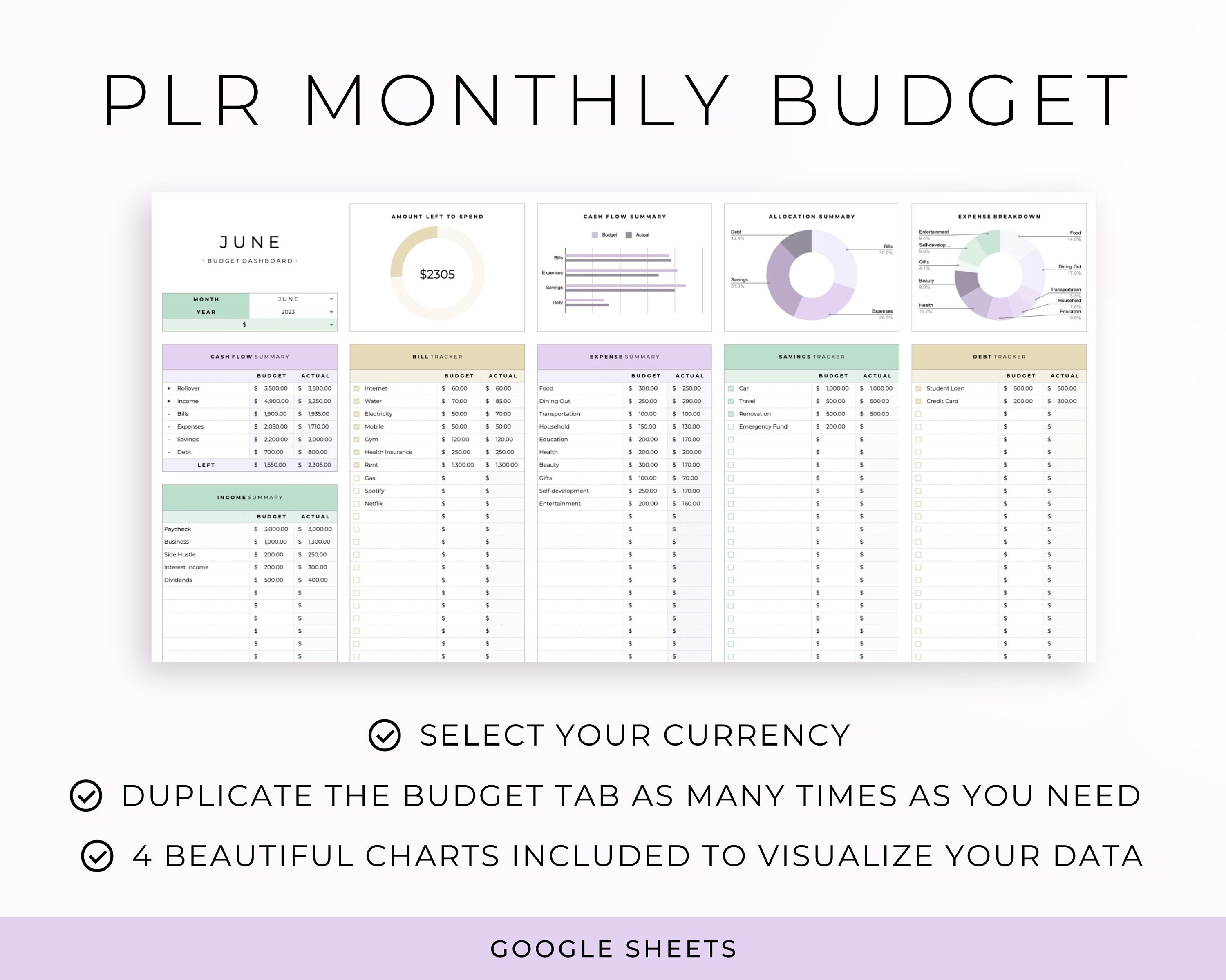 PLR Budget Spreadsheet for Google Sheets Master Resell Rights ...