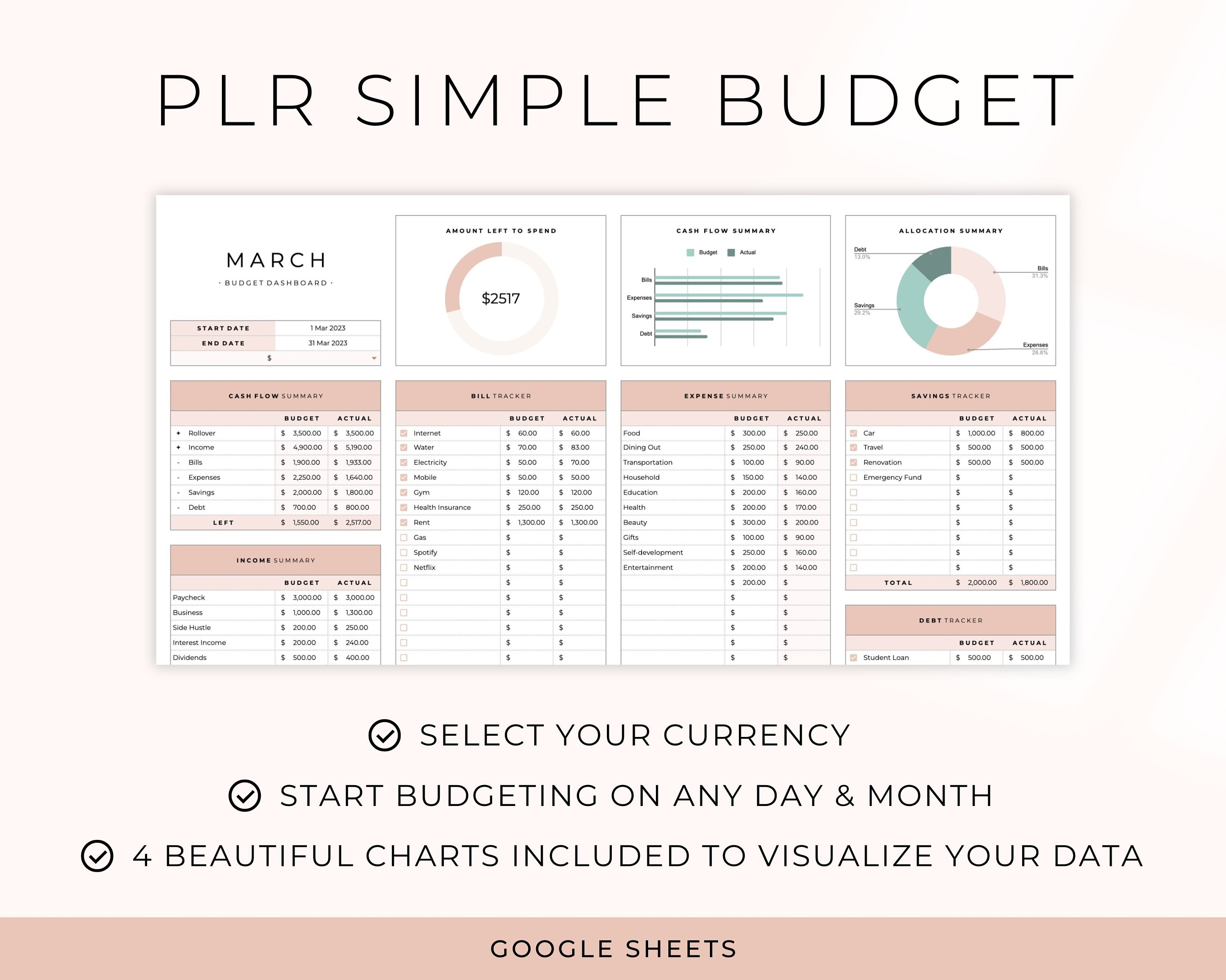 PLR Budget Planner Template for Google Sheets Master Resell Rights ...