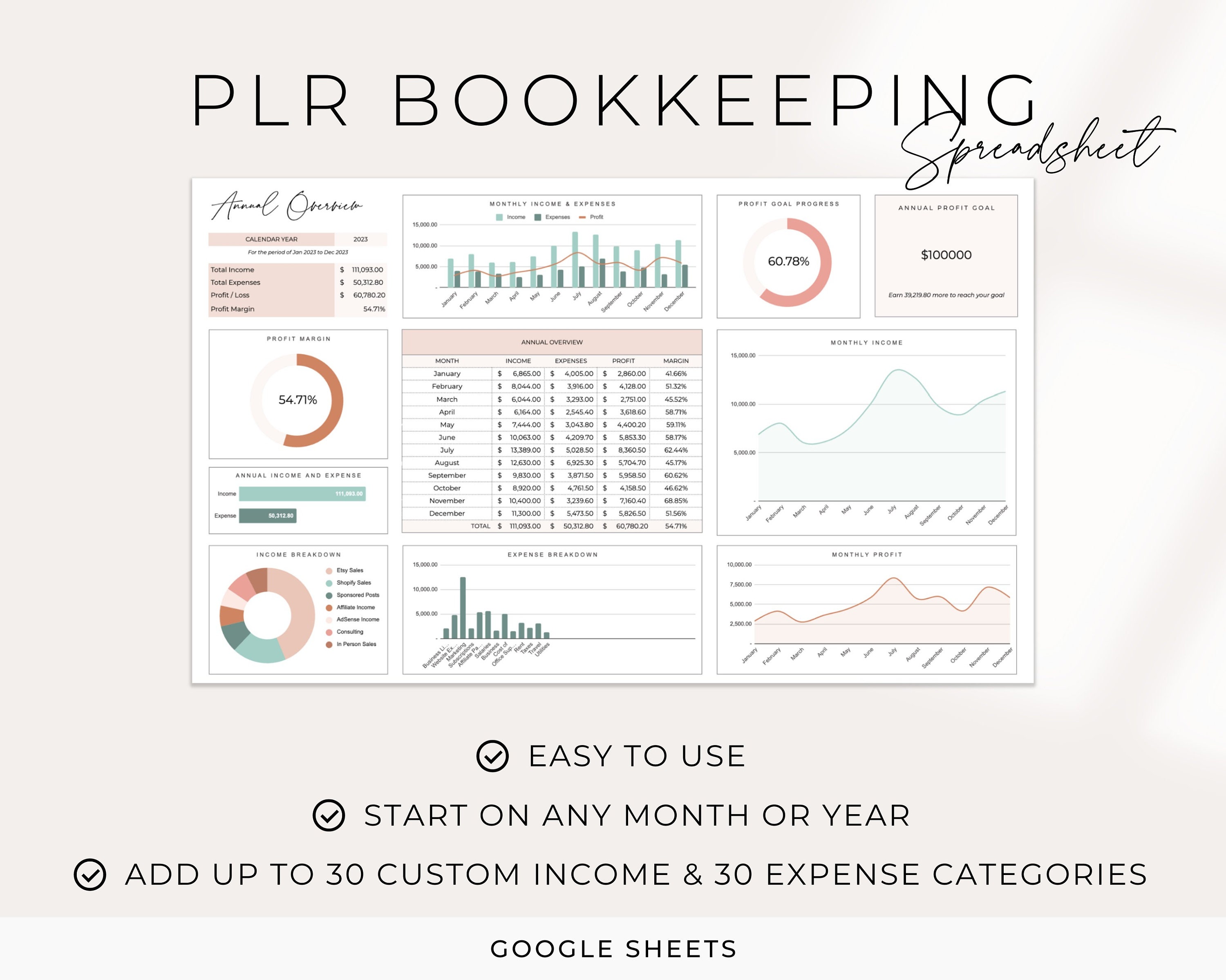 PLR Bookkeeping Spreadsheets Bundle for Google Sheets Master Resell ...