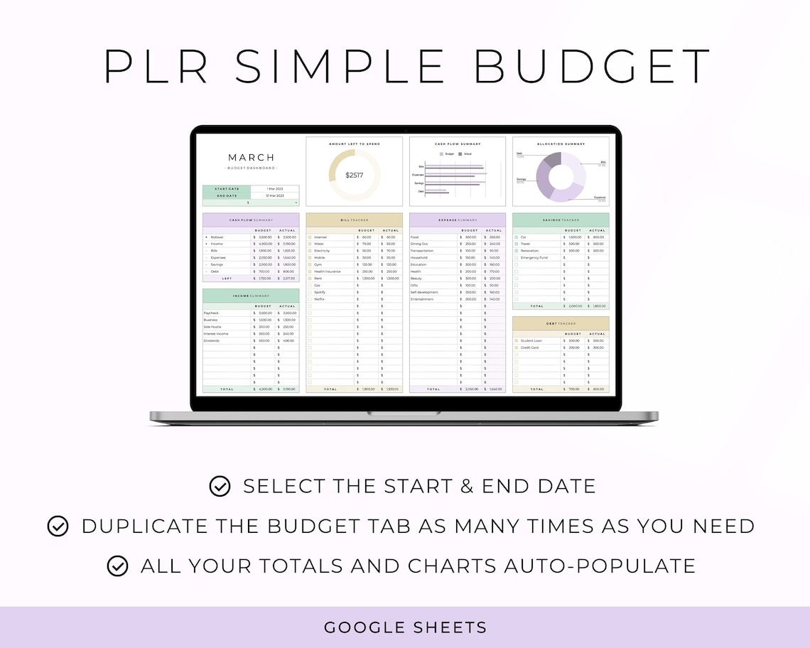 PLR Budget Template for Google Sheets Master Resell Rights Commercial ...